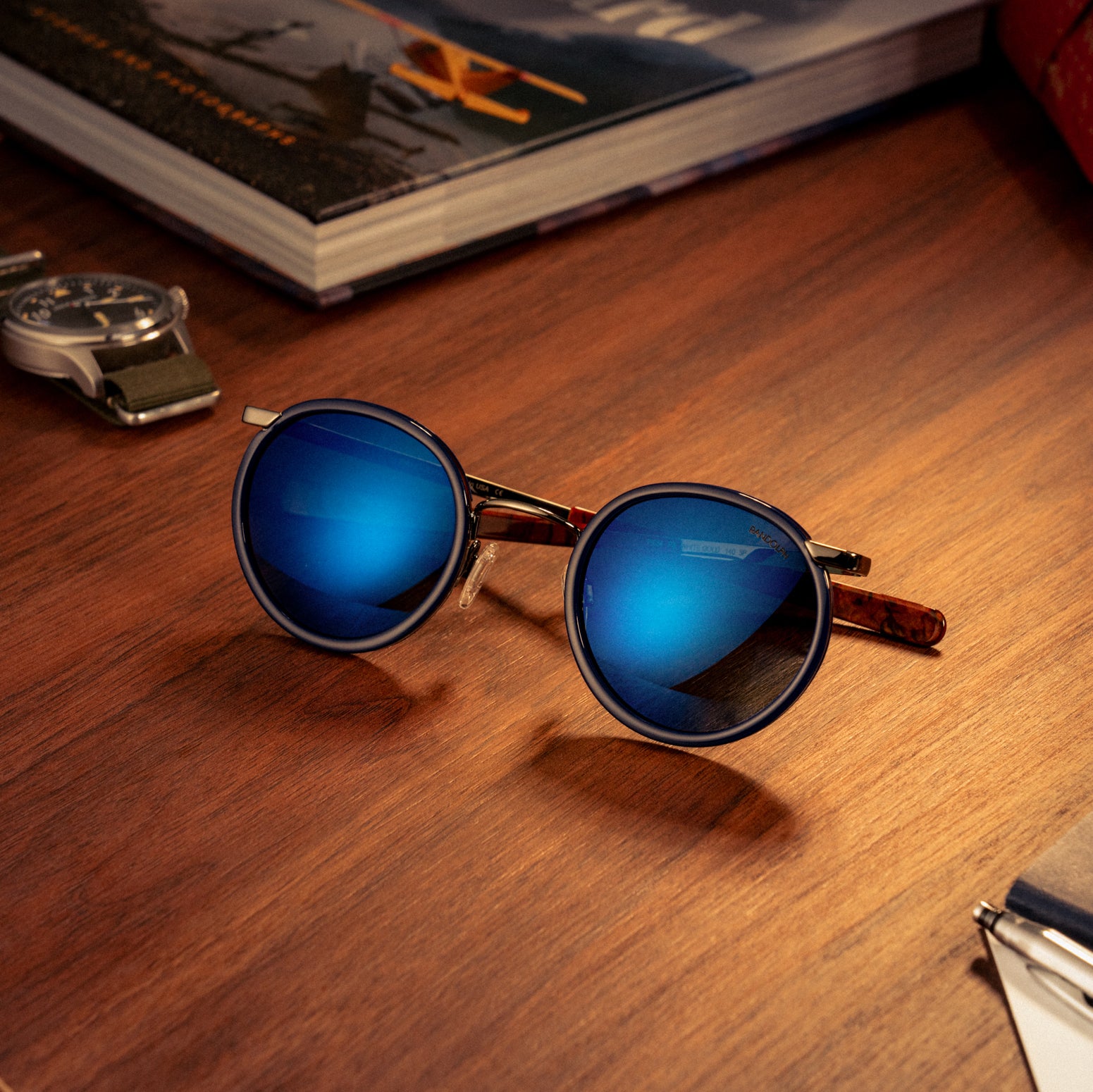 P3 Fusion Round Sunglasses - Gunmetal & Nautical Blue Inlay | Randolph USA