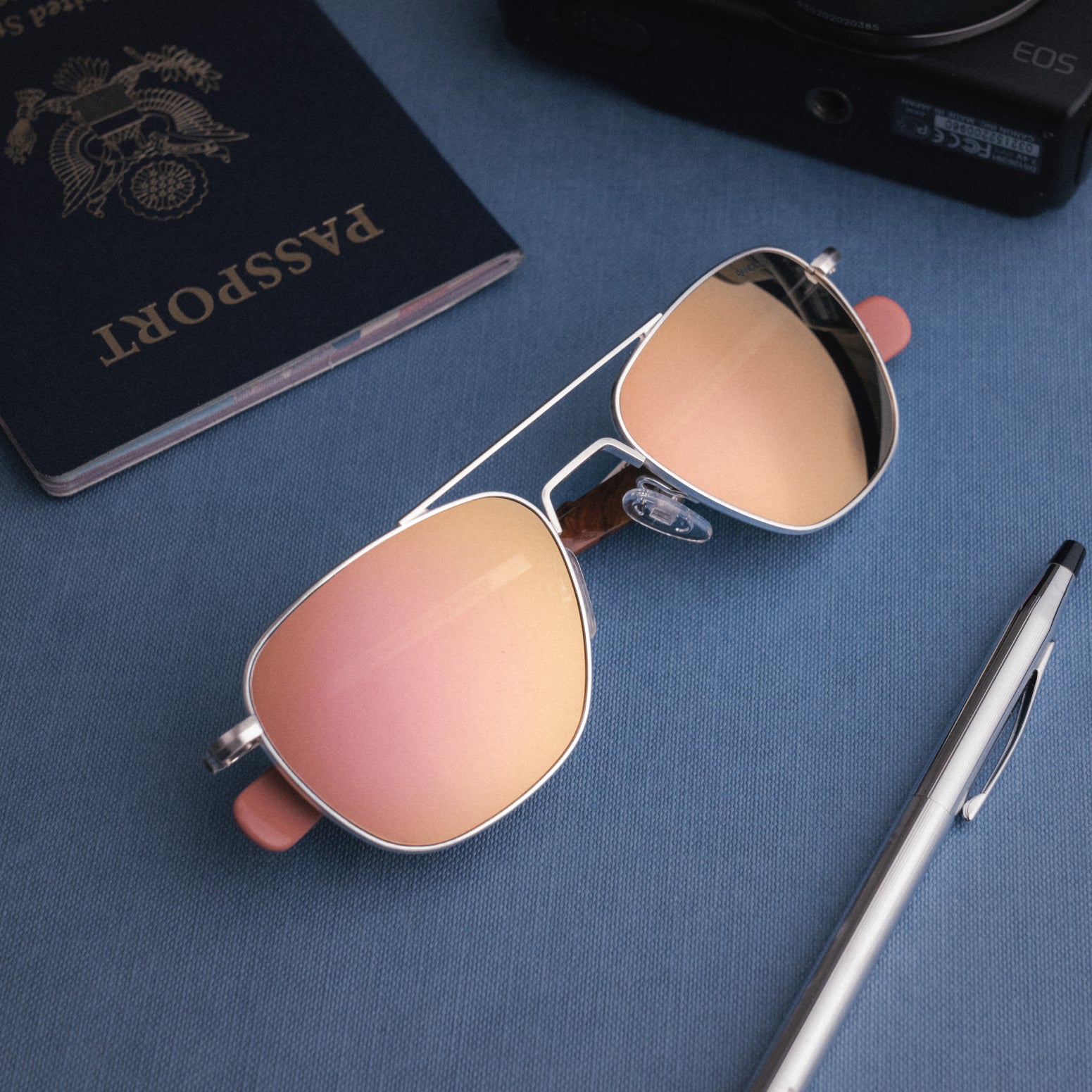 Aviator - Satin Silver & Polarized Rose Gold Mirror Lenses | Randolph USA