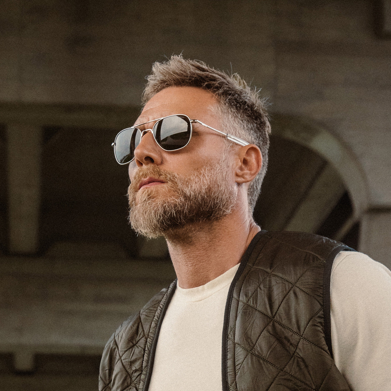 Aviator 23K White Gold & American Gray Sunglasses | Randolph USA