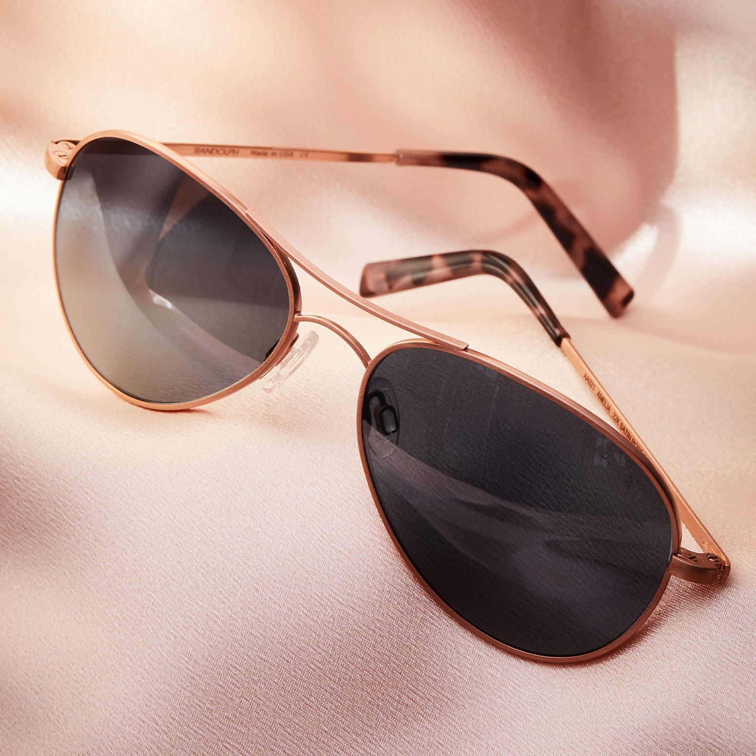 Amelia 22k Satin Rose Gold Slate Women Sunglasses Aviators